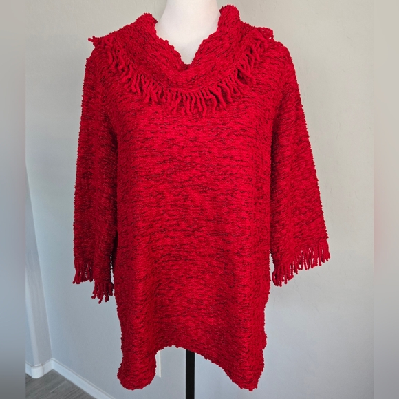 Ali Miles | Sweaters | Ali Miles Red Fringe Cowl Neck Knit Tunic 34 ...